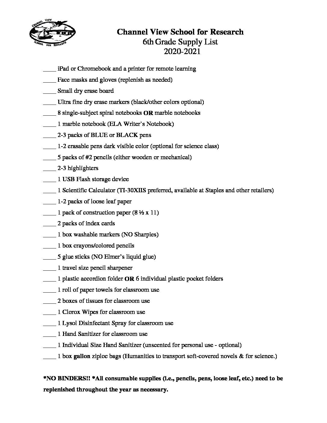 Supply Lists Www cvsr info